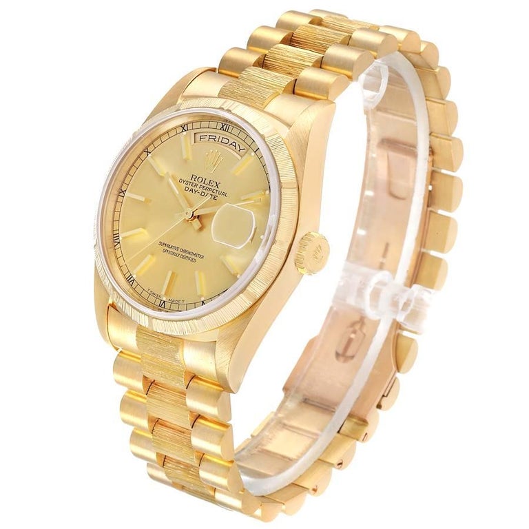Rolex Day-Date President Yellow Gold Bark Finish Mens Watch 18248 at ...