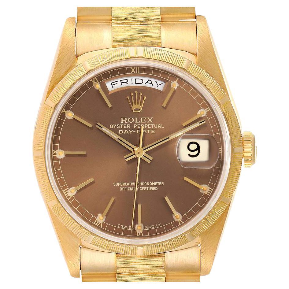 Rolex Yellow Gold President Spanish Day Wheel Bark Finish Wristwatch ...