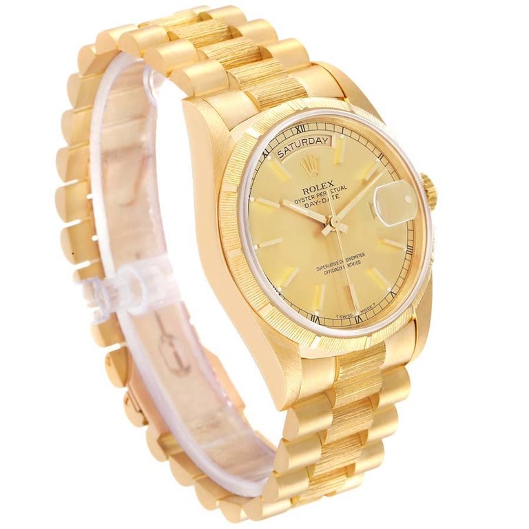 Rolex Day-Date President Yellow Gold Bark Finish Watch 18248 For Sale ...