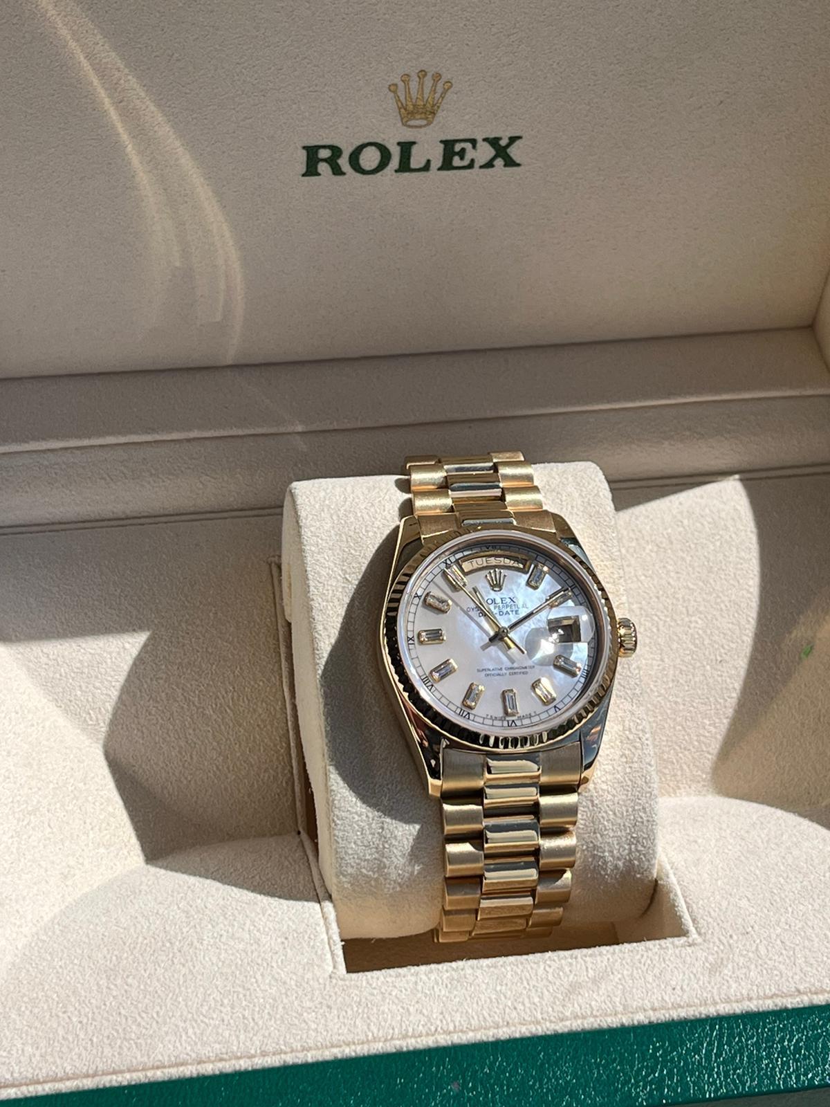 Rolex Day-Date President 36mm Yellow Gold MOP Diamond Dial Watch 18038 ...