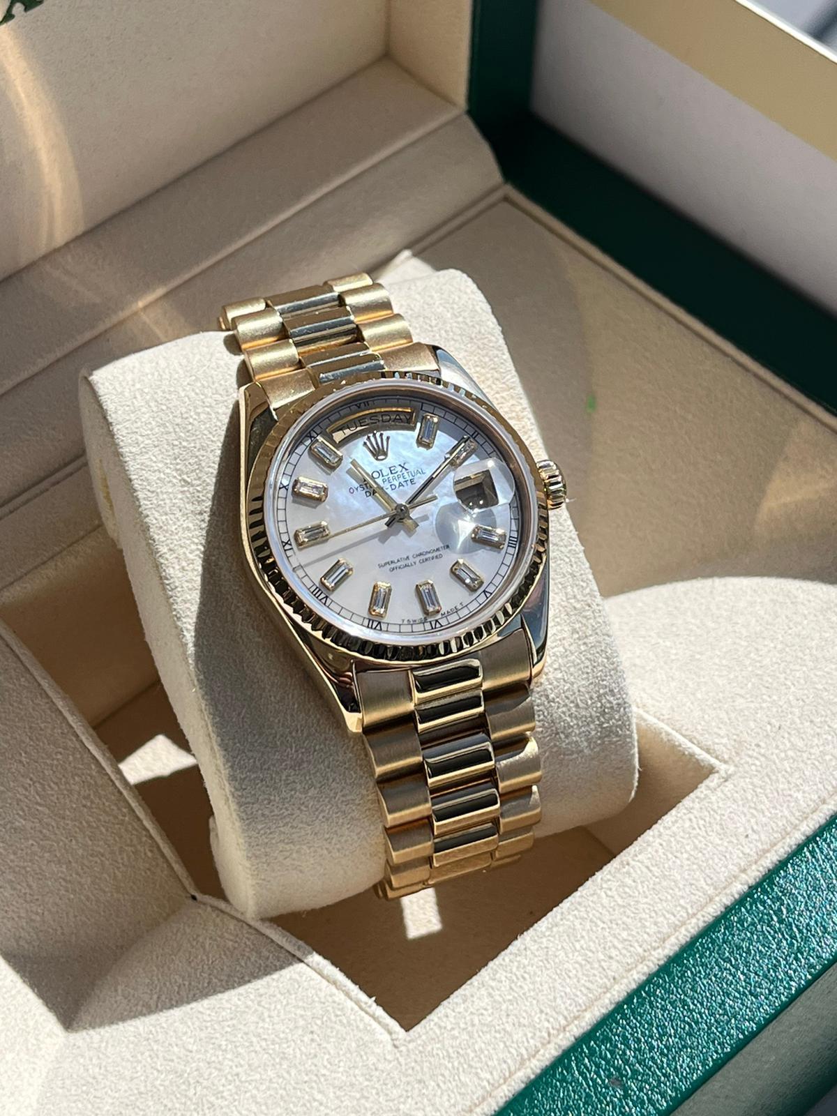 Rolex Day-Date President 36mm Yellow Gold MOP Diamond Dial Watch 18038 ...