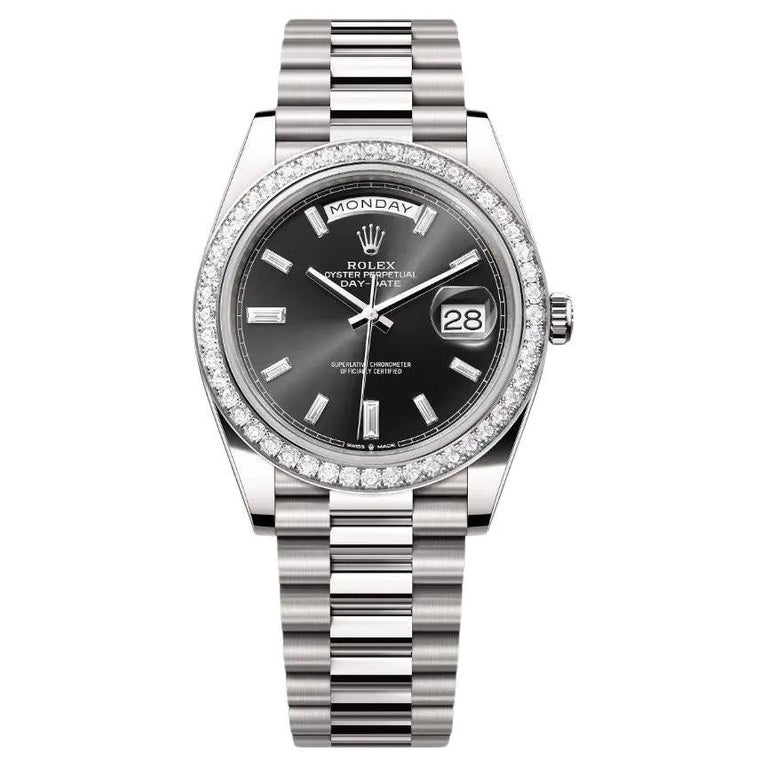 Rolex Day Date President 40 18K Gold Index Black Dial Diamond Watch ...