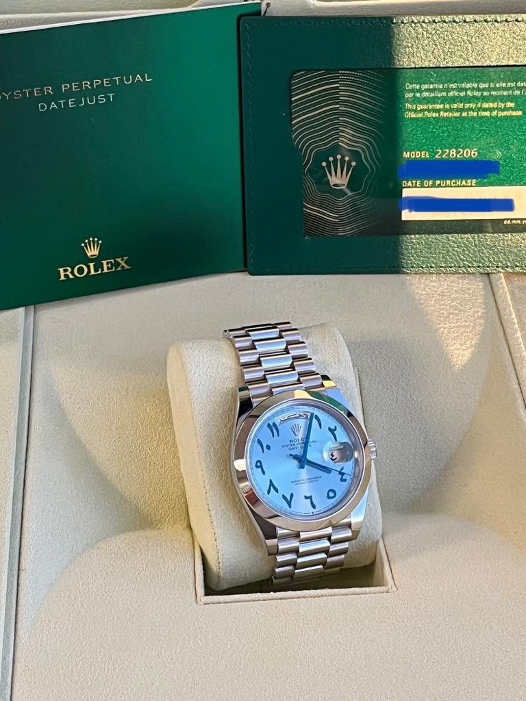 Rolex Day-Date President 40 Ice Blue Arabic Dial Automatic Platinum ...
