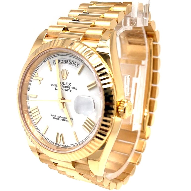 Rolex Day-Date President Yellow Gold White Dial Fluted Bezel Watch ...