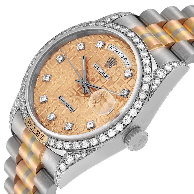 Rolex Day-Date President Tridor White Rose Yellow Gold Diamond Mens ...
