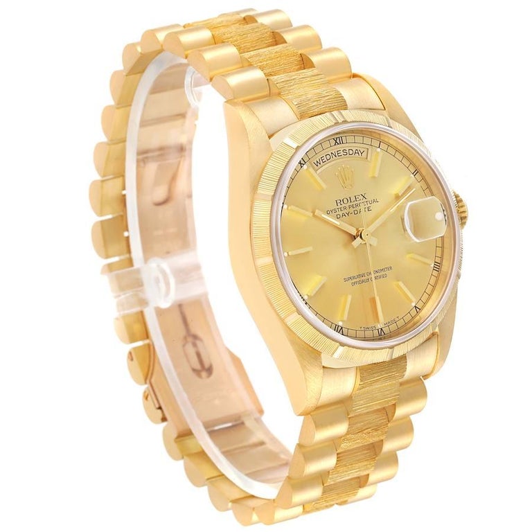 Rolex Day-Date President Yellow Gold Bark Finish Mens Watch 18248 Box ...