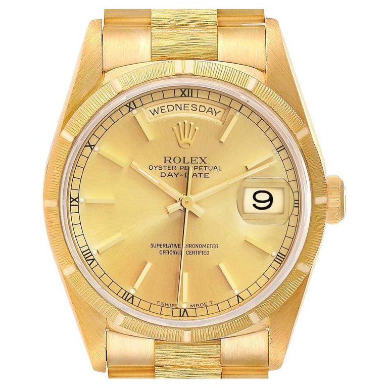 Rolex Day-Date President Yellow Gold Bark Finish Mens Watch 18248 Box ...