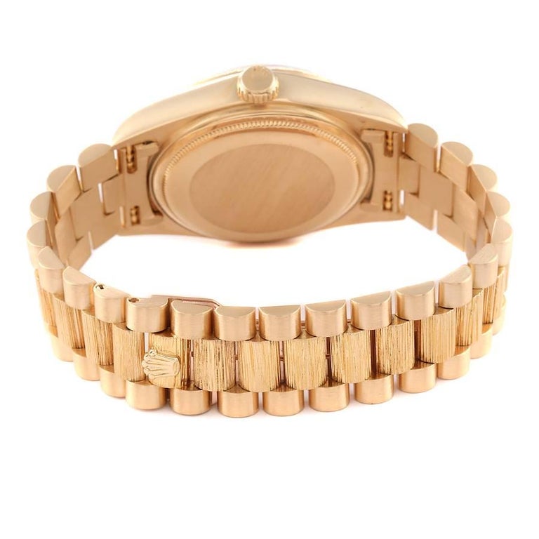 Rolex Day-Date President Yellow Gold Blue Dial Bark Finish Mens Watch ...