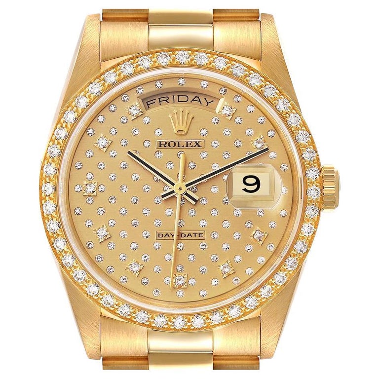 Rolex Day-Date President Yellow Gold Pleiades Diamond Dial Mens Watch ...
