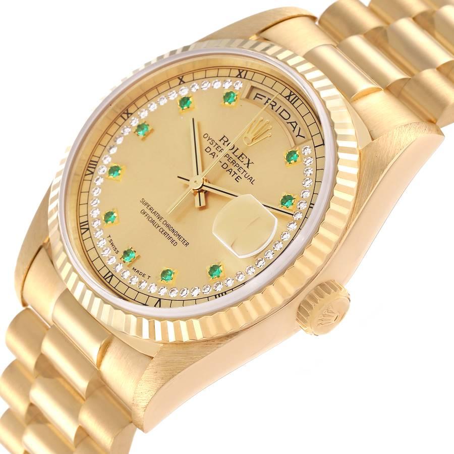 Rolex Day-Date President Yellow Gold String Diamond Emerald Mens Watch ...