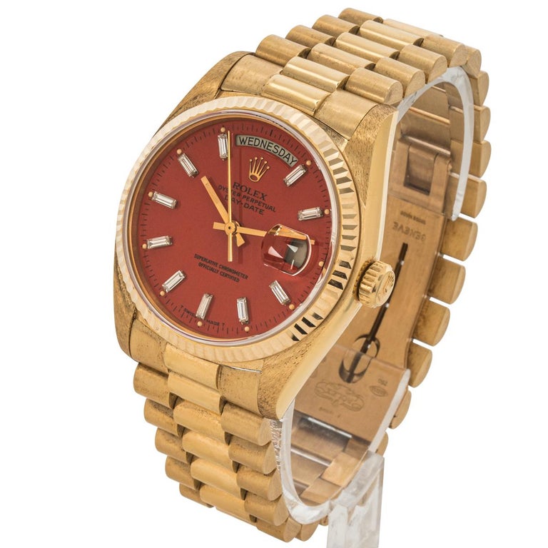 Rolex Day-Date Unworn Rare Coral Stella Diamond Dial 18038 For Sale at ...