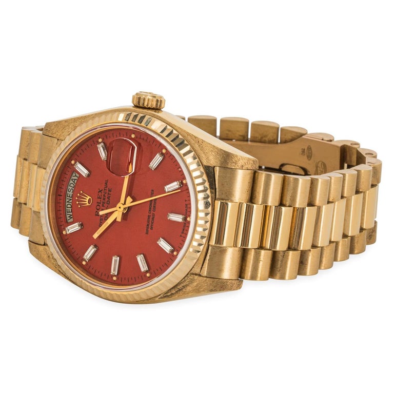 Rolex Day-Date Unworn Rare Coral Stella Diamond Dial 18038 For Sale at ...