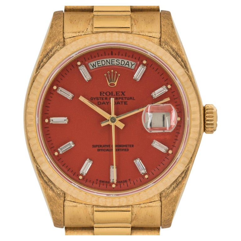 Rolex Day-Date Unworn Rare Coral Stella Diamond Dial 18038 For Sale at ...