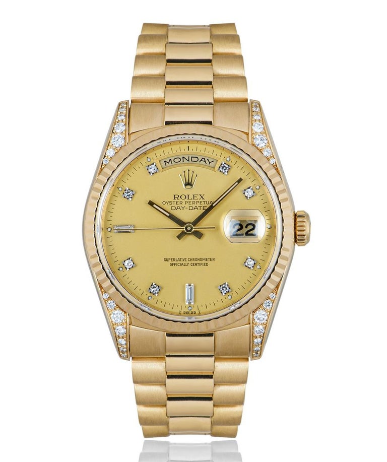 Rolex Day-Date Yellow Gold Champagne Dial Diamond Set 18338 Watch at ...