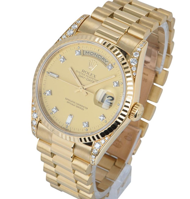 Rolex Day-Date Yellow Gold Champagne Dial Diamond Set 18338 Watch at ...