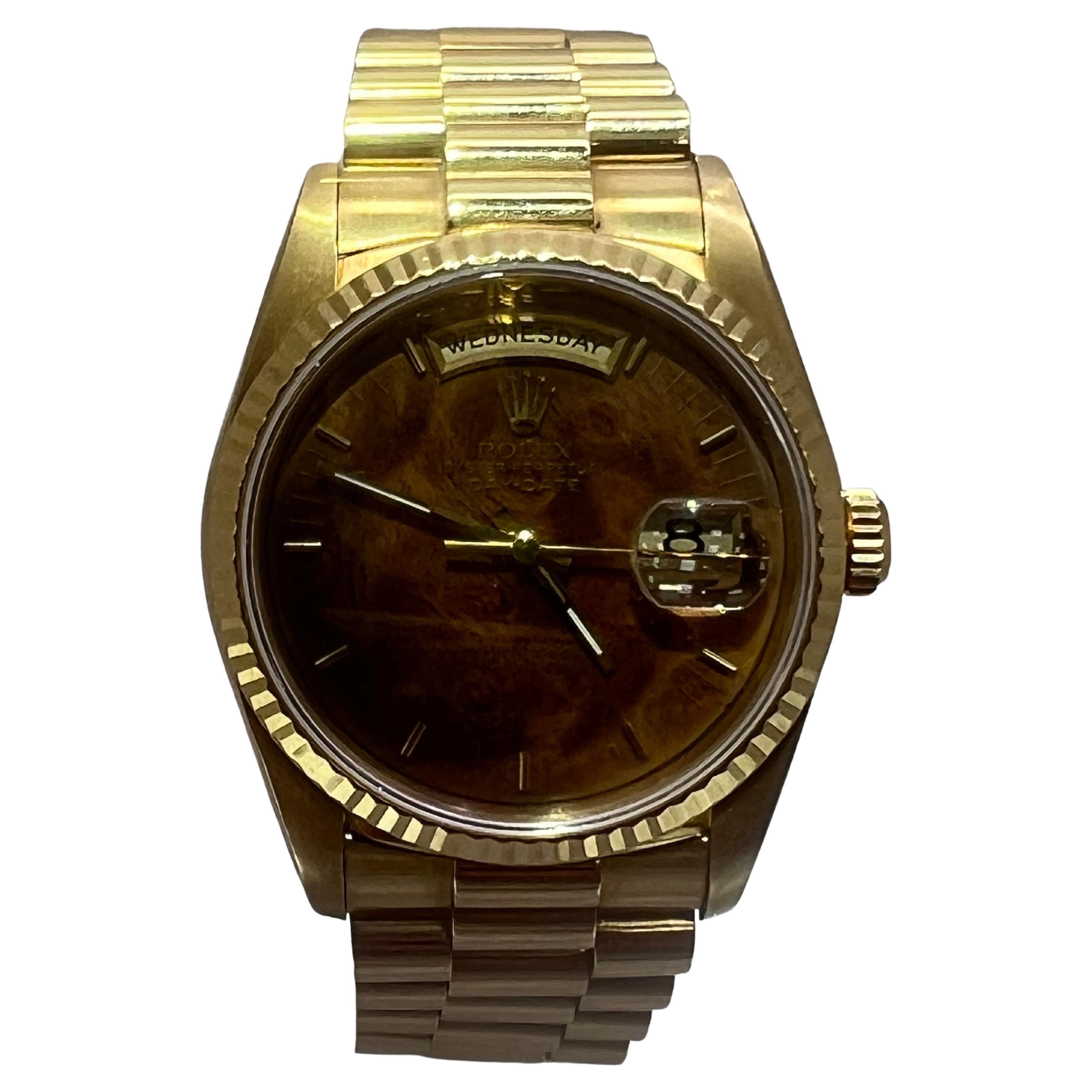 Rolex Daydate 1990 36mm Wood Dial 18238 Watch For Sale at 1stDibs