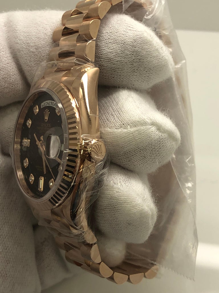 Rolex Daydate Rose Gold Chocolate Diamond Dial Men's Watch For Sale at ...