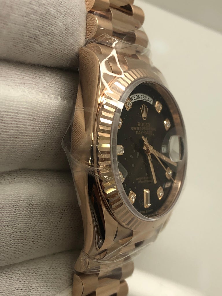 Rolex Daydate Rose Gold Chocolate Diamond Dial Men's Watch For Sale at ...