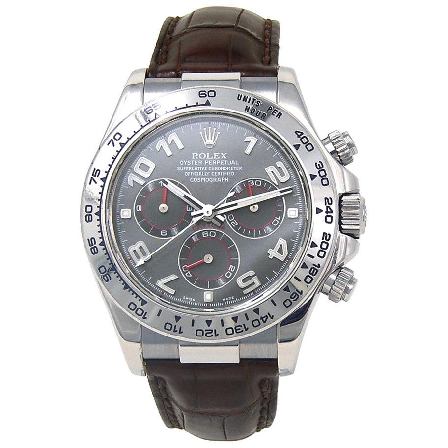 Rolex Daytona 18 Karat White Gold Meteorite Dial Leather Strap Watch ...