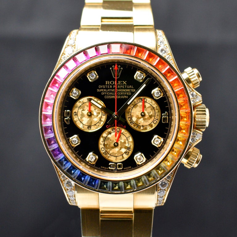 Rolex Daytona 18K Yellow Gold Rainbow Diamond 116598RBOW Watch w/ Box ...