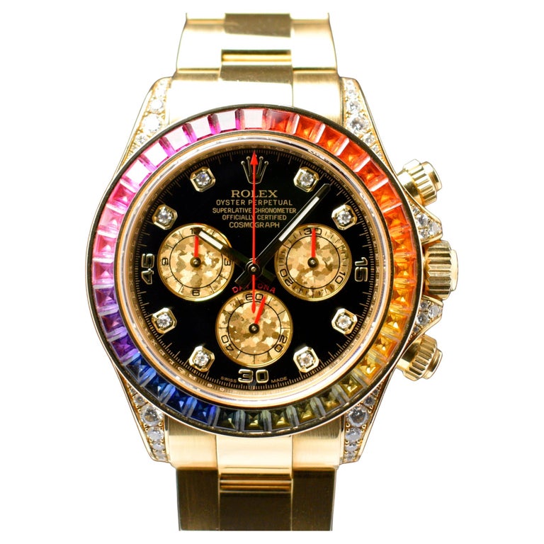 Rolex Daytona 18K Yellow Gold Rainbow Diamond 116598RBOW Watch w/ Box ...
