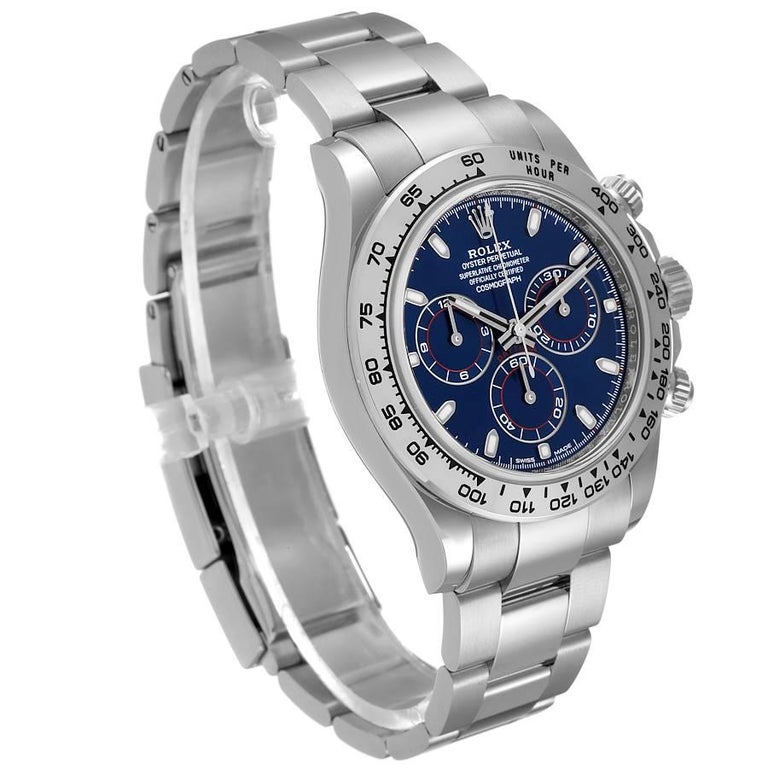 Rolex Daytona Blue Dial White Gold Chronograph Mens Watch 116509 Unworn ...