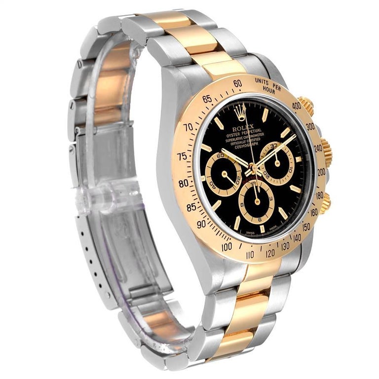 Rolex Daytona Steel Yellow Gold Inverted 6 Black Dial Watch 16523 Box ...