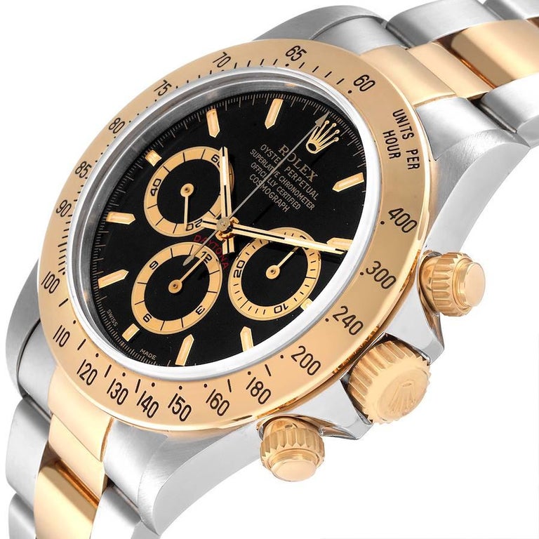 Rolex Daytona Steel Yellow Gold Inverted 6 Black Dial Watch 16523 Box ...