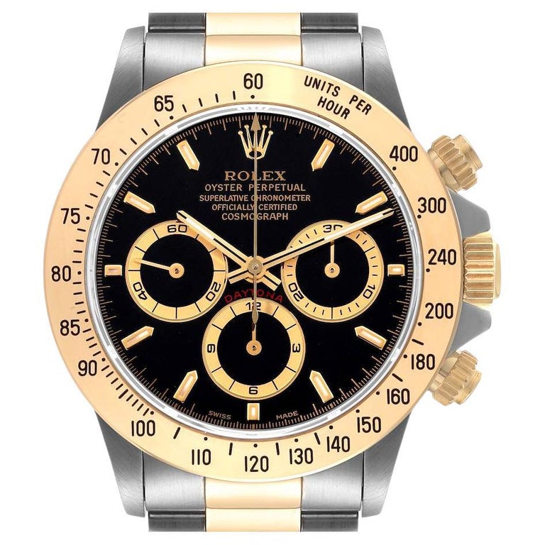 Rolex Daytona Steel Yellow Gold Inverted 6 Black Dial Watch 16523 Box ...