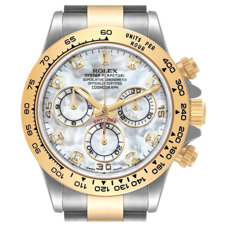 Rolex Daytona Steel Yellow Gold MOP Diamond Mens Watch 116503 Box Card at 1stDibs
