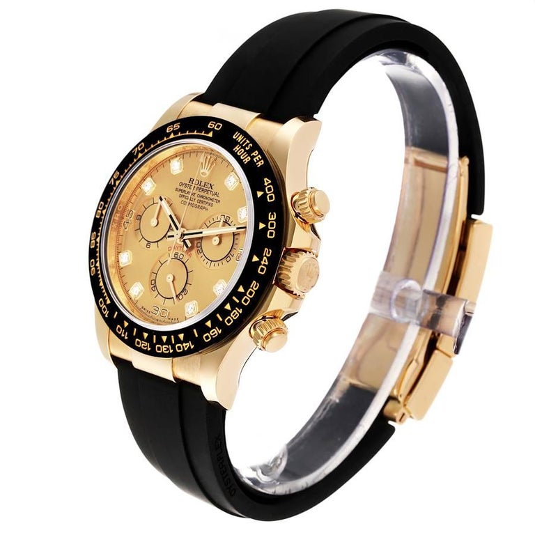 Rolex Daytona Yellow Gold Ceramic Bezel Rubber Strap Watch 116518 Box ...
