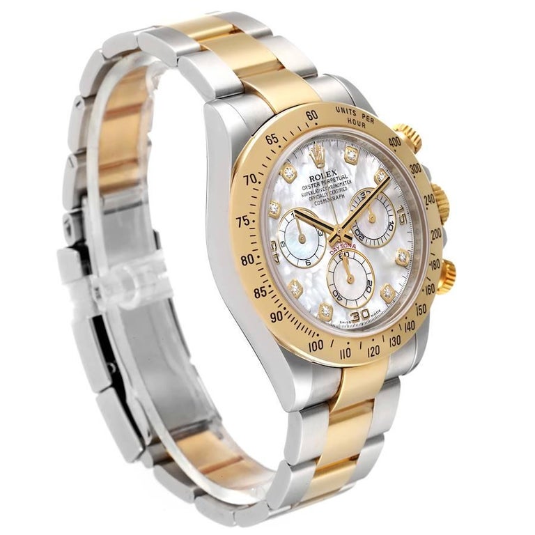 Rolex Daytona Yellow Gold Steel MOP Diamond Watch 116523 Box Card For ...