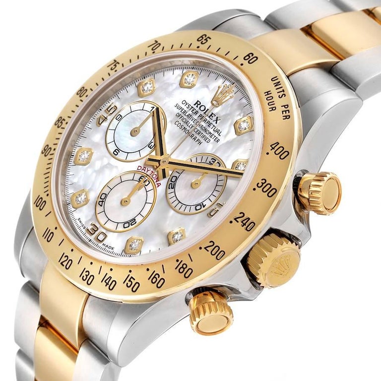 Rolex Daytona Yellow Gold Steel MOP Diamond Watch 116523 Box Card For ...