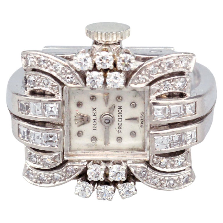 Rolex Diamond 18k White Gold Watch Ring For Sale at 1stDibs