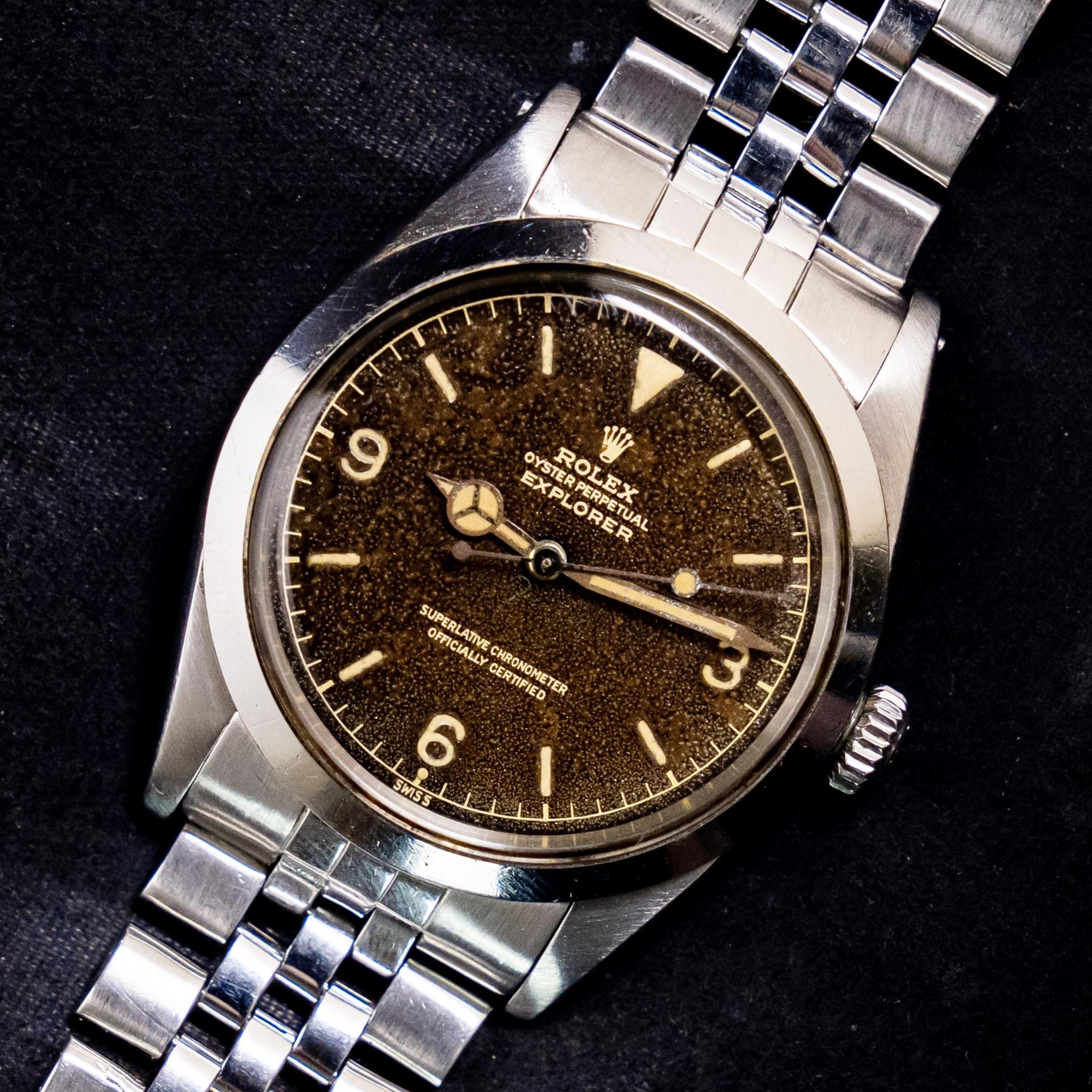 Rolex Explorer Gilt Tropical Dial 1016 Steel Automatic Watch with Paper ...