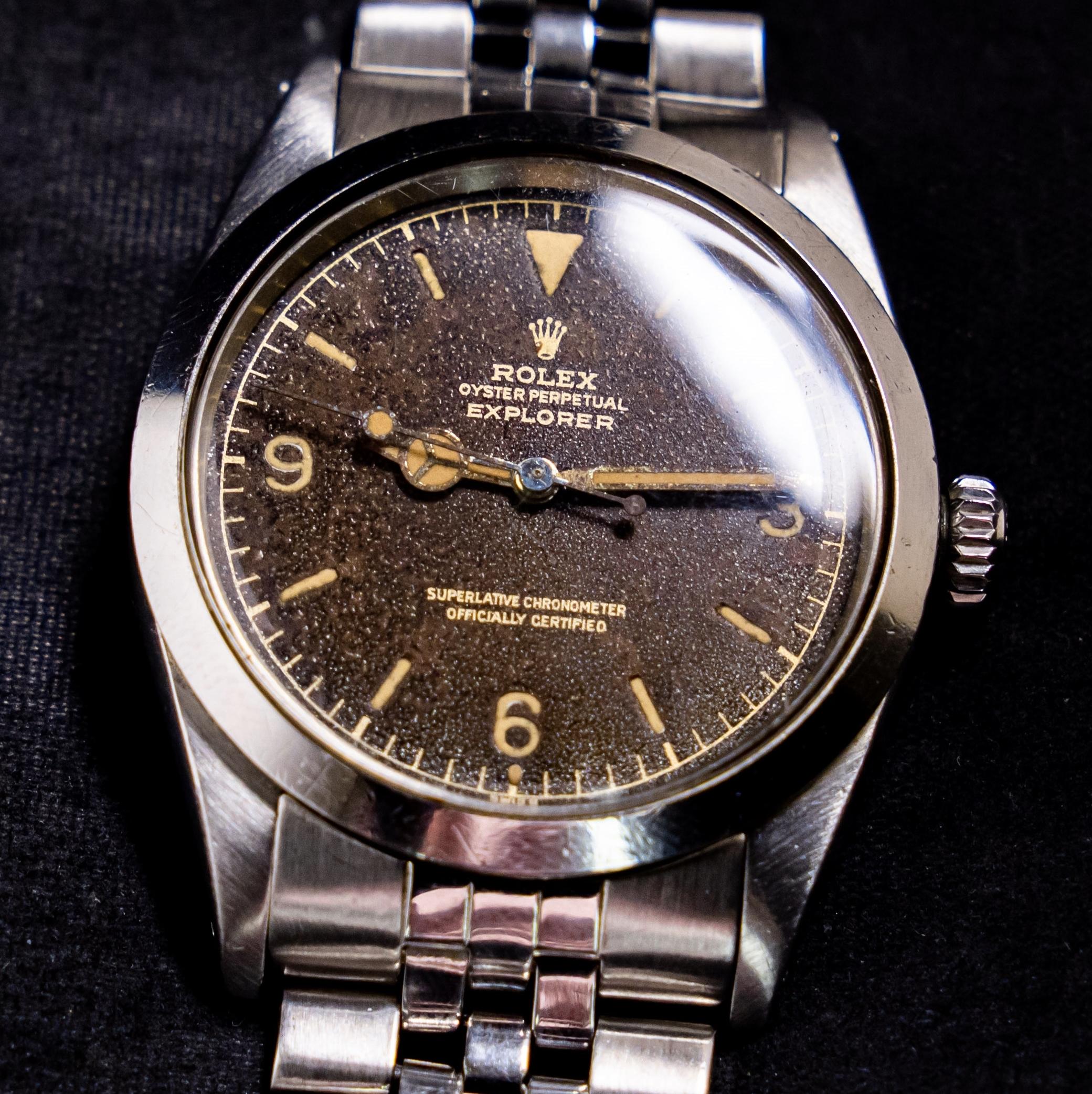 Rolex Explorer Gilt Tropical Dial 1016 Steel Automatic Watch with Paper ...