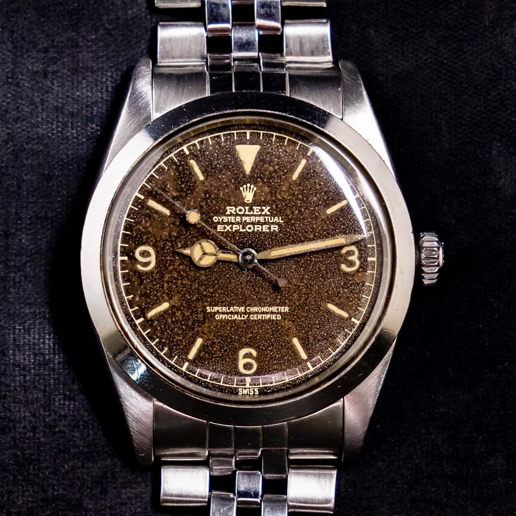 Rolex Explorer Gilt Tropical Dial 1016 Steel Automatic Watch with Paper ...