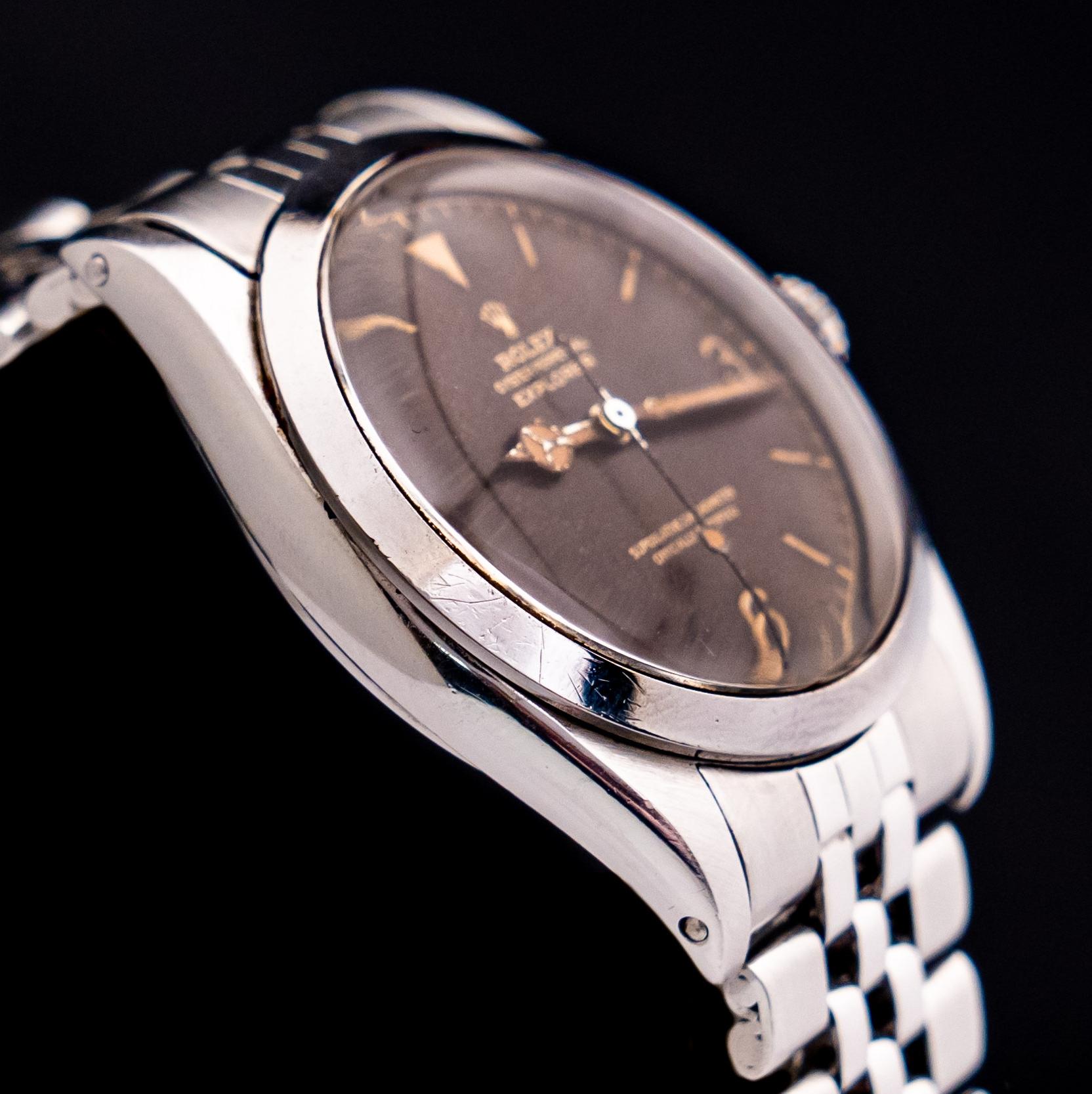 Rolex Explorer Gilt Tropical Dial 1016 Steel Automatic Watch with Paper ...