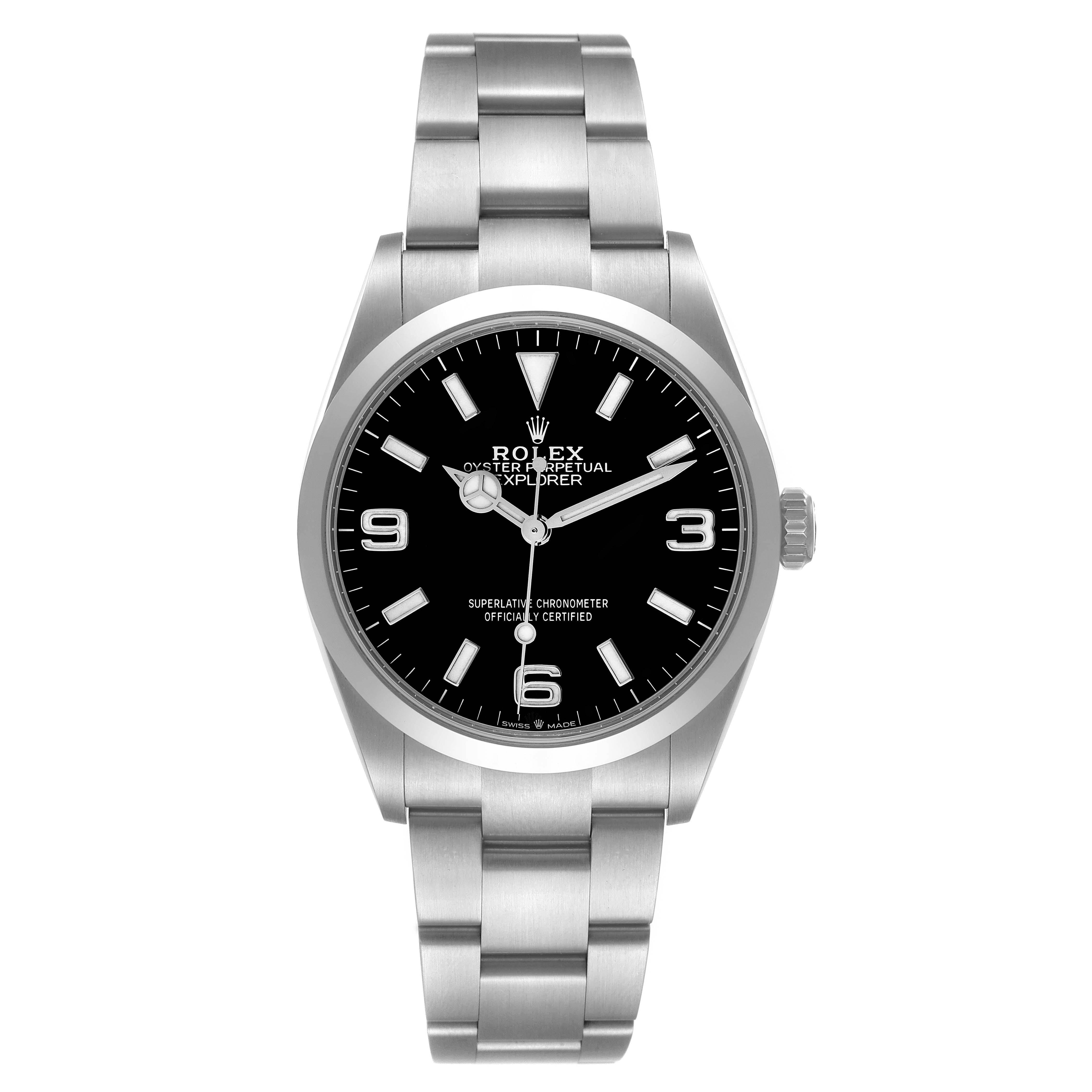 Rolex Explorer I 36mm Black Dial Steel Mens Watch 124270 Box Card For ...