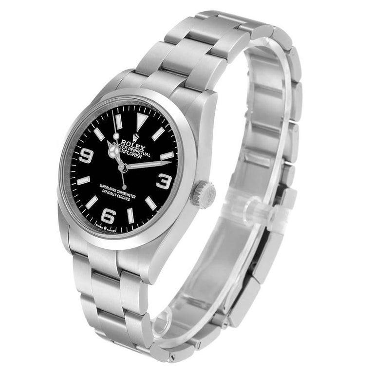 Rolex Explorer I Black Dial Stainless Steel Mens Watch 124270 Box Card ...