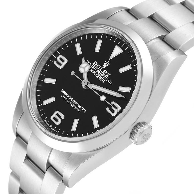 Rolex Explorer I Black Dial Stainless Steel Mens Watch 124270 Box Card ...