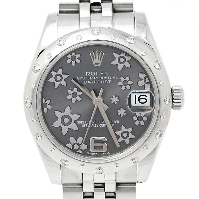 Rolex Floral 18K White Gold Stainless Steel Datejust Women's Wristwatch ...