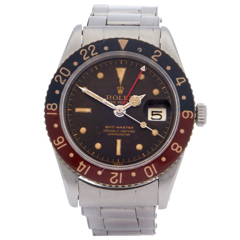 Rolex GMT-Master Bakelite 6542 Men Stainless Steel Tropical Dial Watch ...