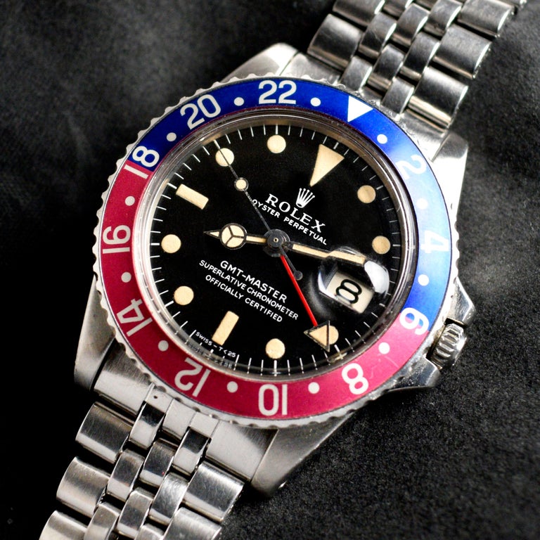 Rolex GMT-Master Blue Red Pepsi Matte Dial 1675 Steel Automatic Watch ...