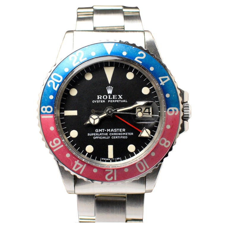 Rolex GMT-Master Blue Red Pepsi Matte Dial 1675 Steel Automatic Watch ...