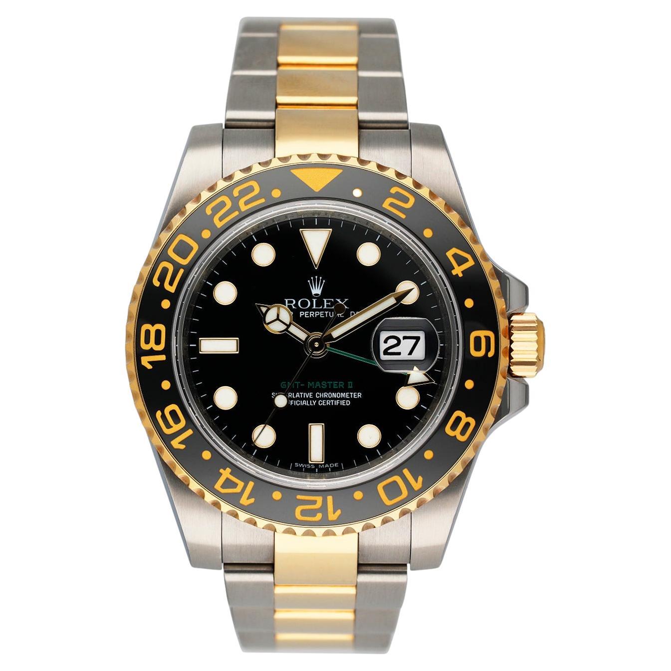 Rolex GMT-Master II Black on Black Steel Yellow Gold Automatic Watch ...
