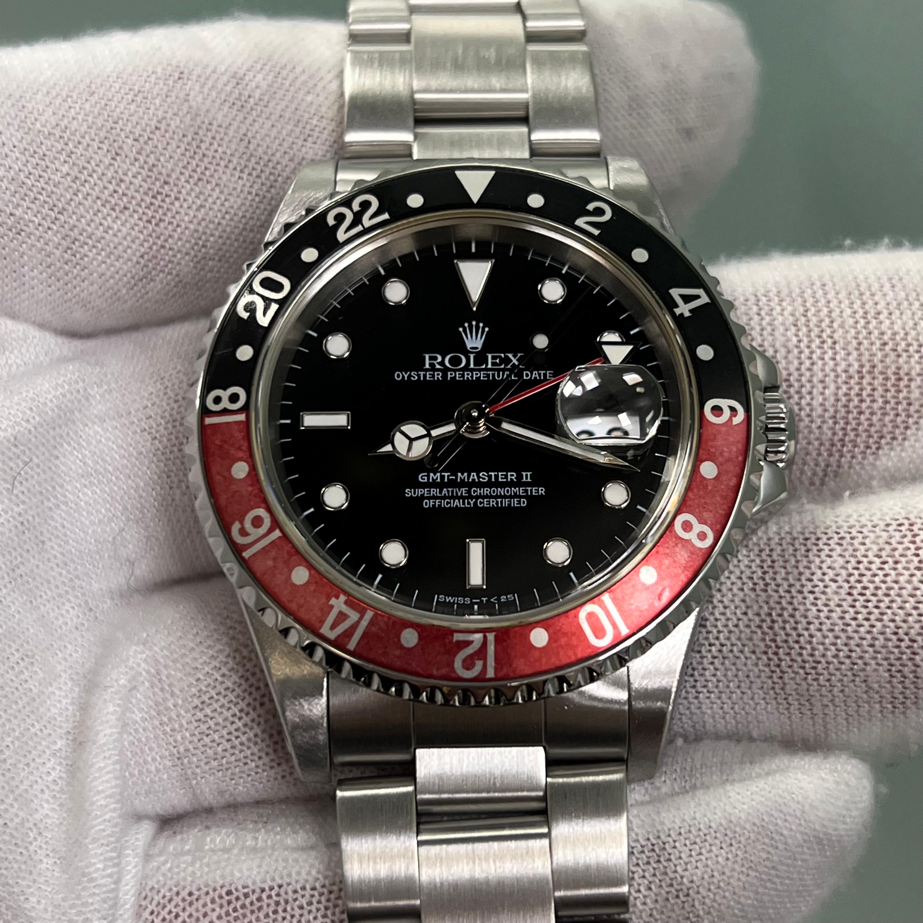 Rolex GMT Master II 16710 40mm Red Black Coke Bezel Stainless Steel Box ...
