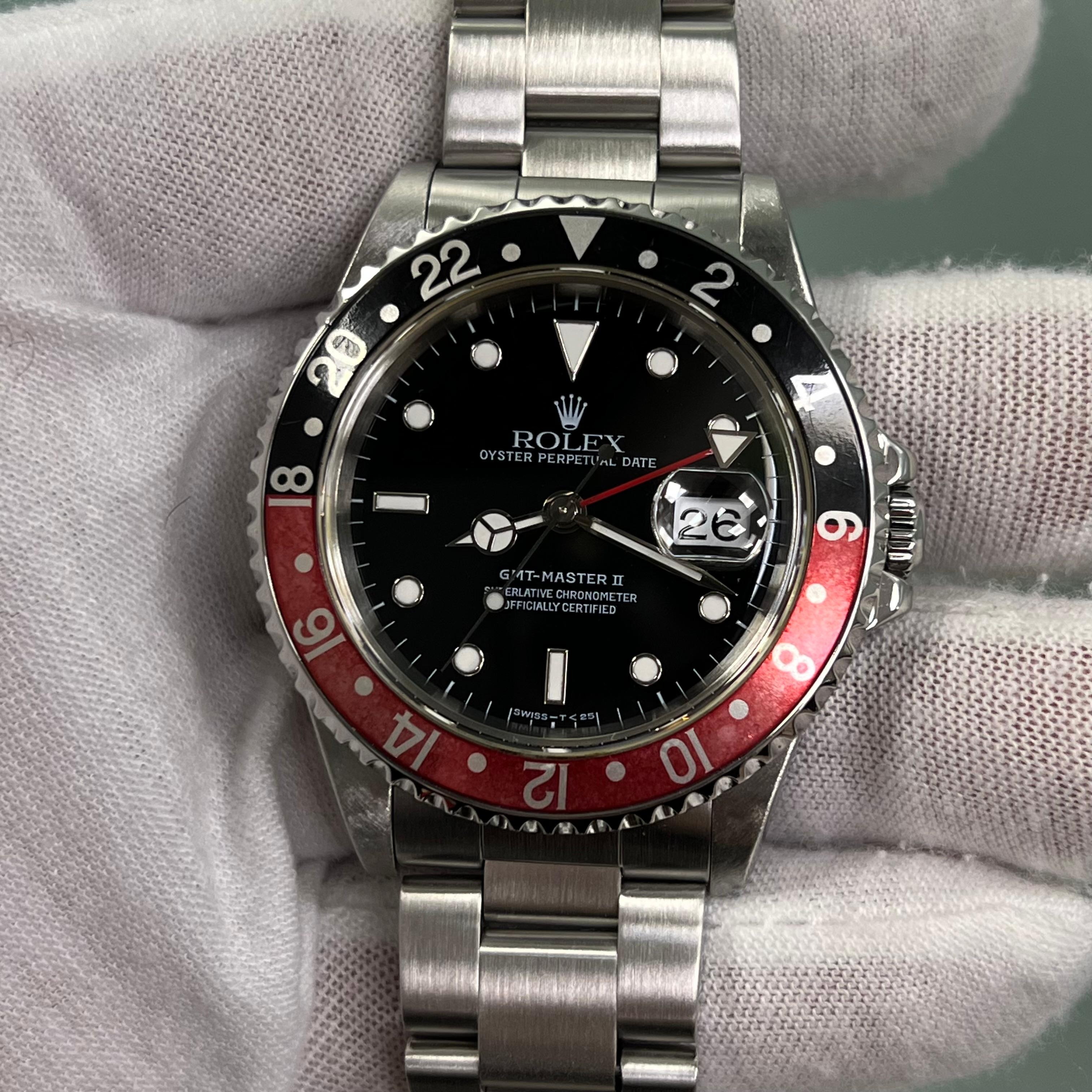 Rolex GMT Master II 16710 40mm Red Black Coke Bezel Stainless Steel Box ...
