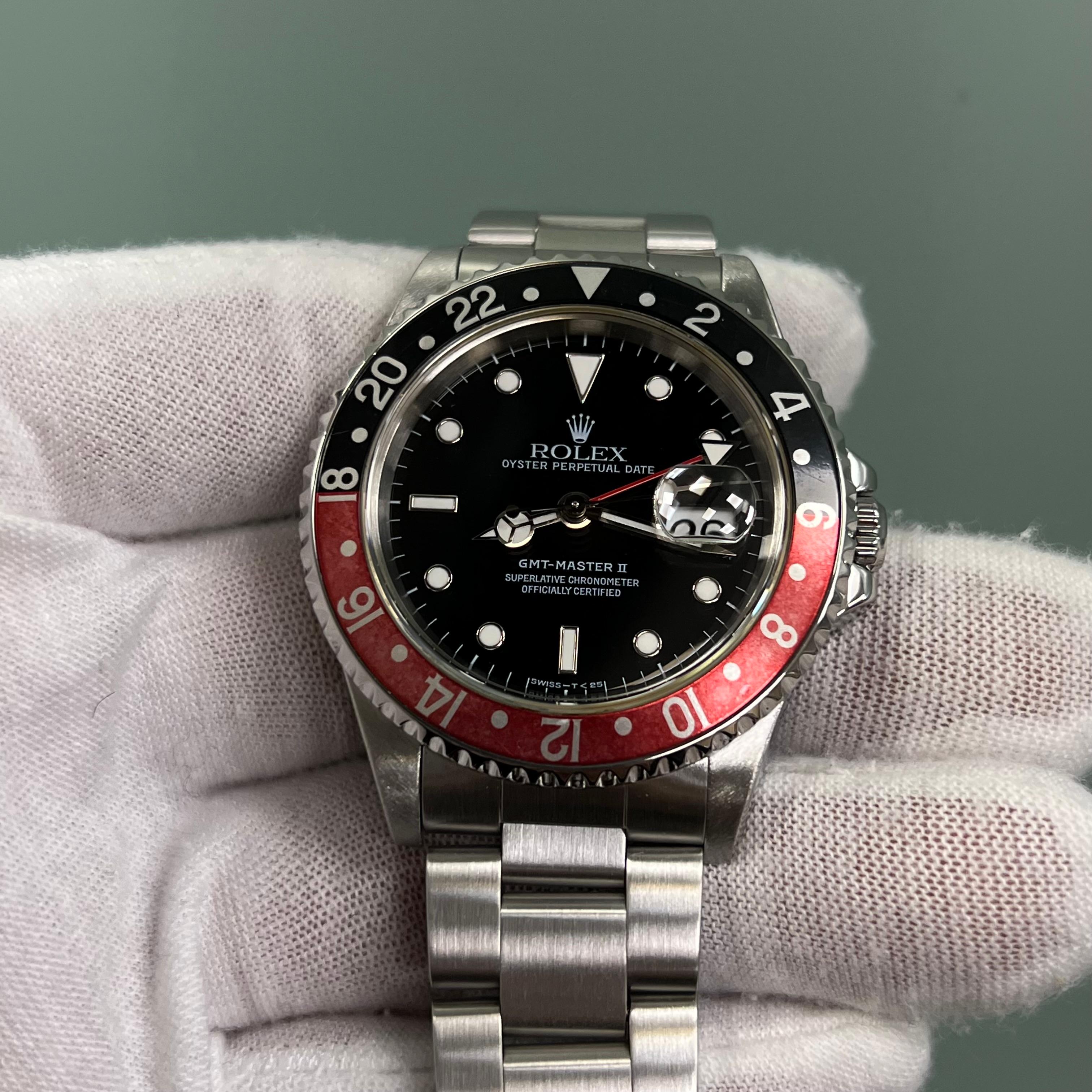 Rolex GMT Master II 16710 40mm Red Black Coke Bezel Stainless Steel Box ...