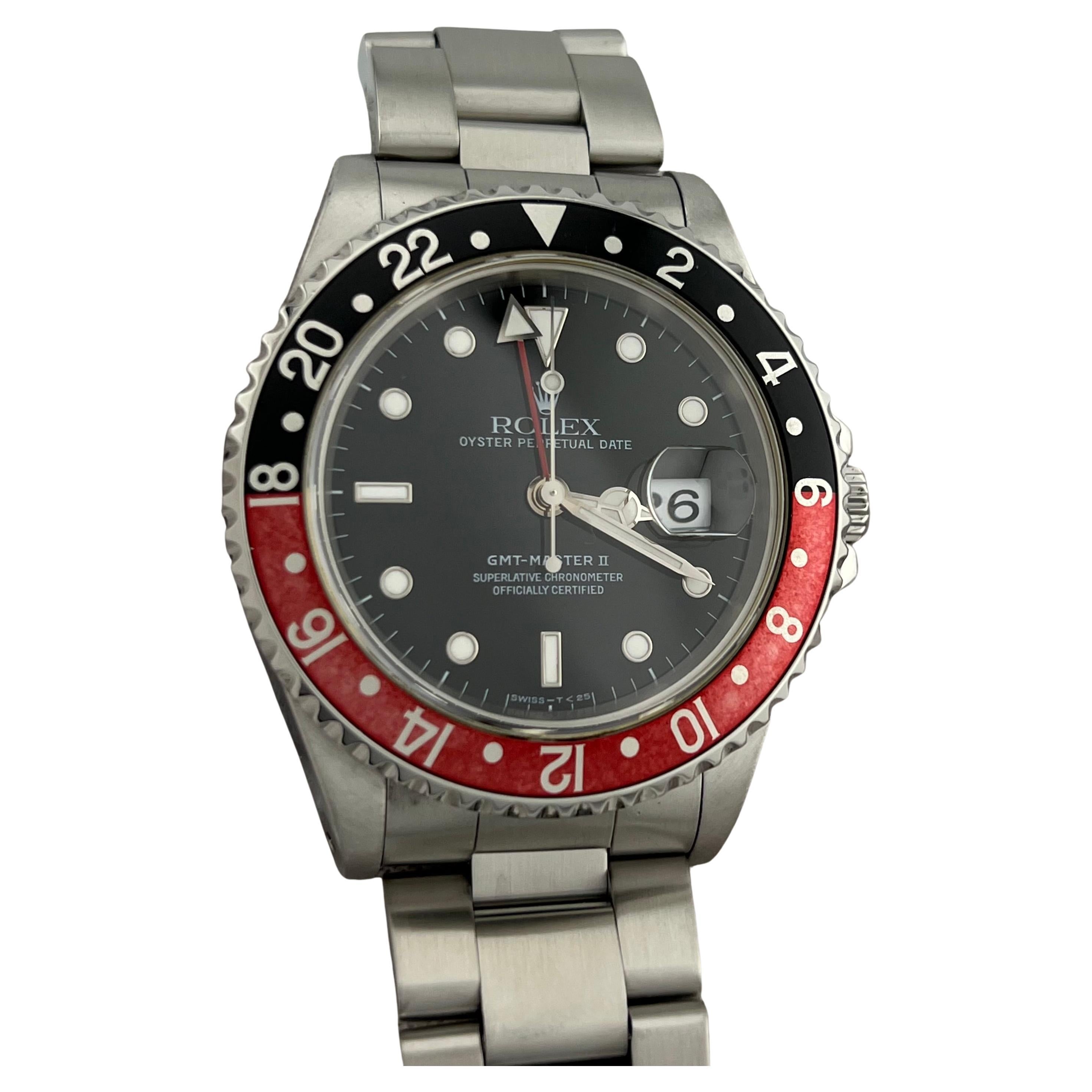 Rolex GMT Master II 16710 40mm Red Black Coke Bezel Stainless Steel Box ...